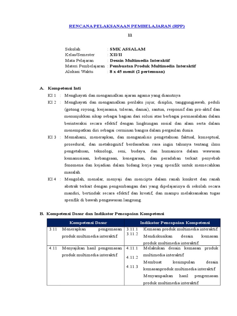 RPP Desain Multimedia Interaktif KD 3.11 Dan 4.11 | PDF