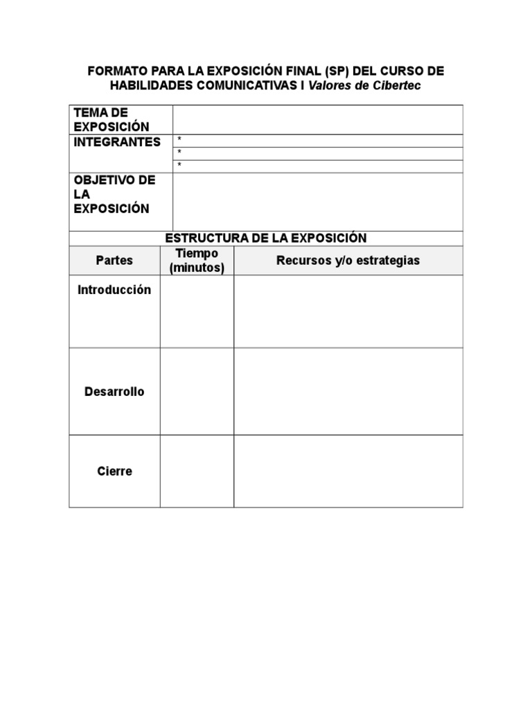 Formato para La Exposición Final | PDF