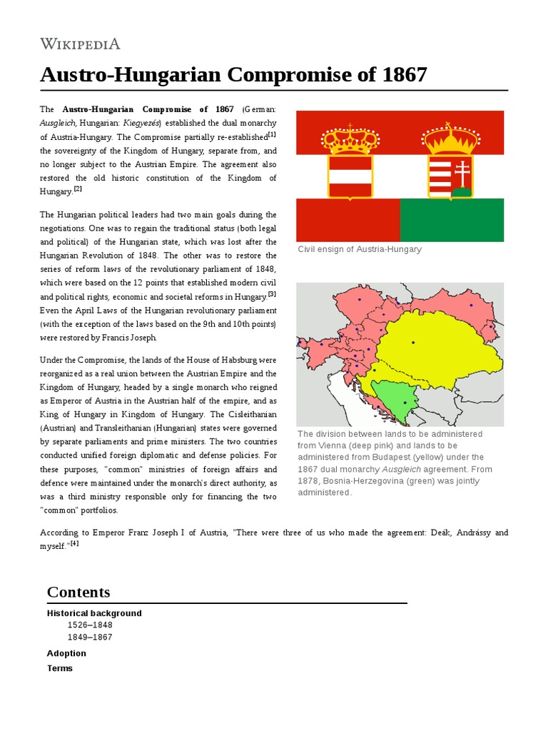 Austro-Hungarian Compromise of 1867 | PDF | Austria Hungary | Forms Of ...