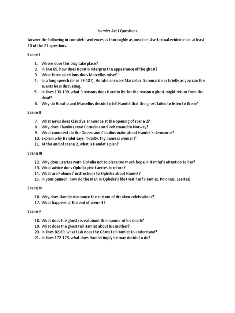 Hamlet Act I Questions | PDF