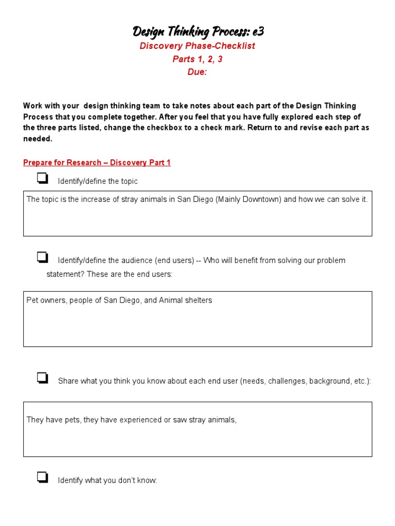 2019 Discovery Phase Checklist | PDF | Pet | Design Thinking