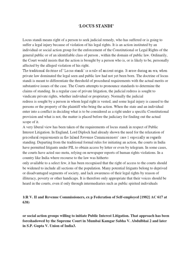 Locus Standi | PDF | Standing (Law) | Supreme Court Of India