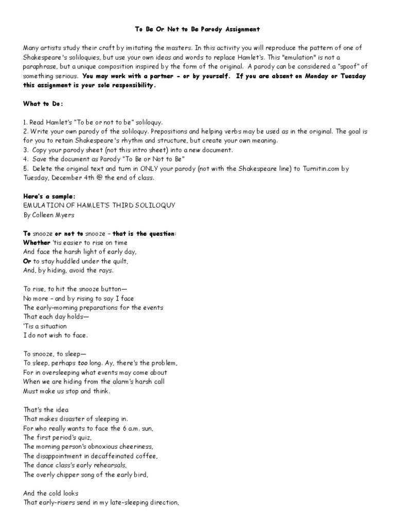 Hamlet Parody Assignment Guide | PDF | Quotations | Works
