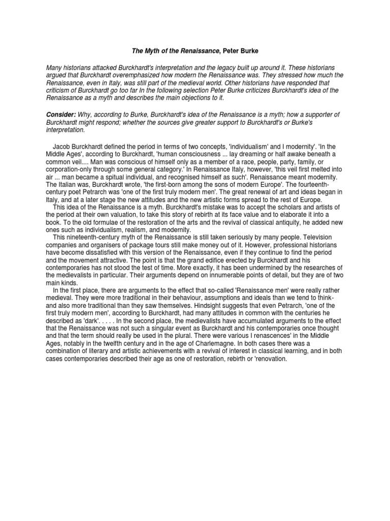 The Myth of The Renaissance | PDF | Renaissance | Historian