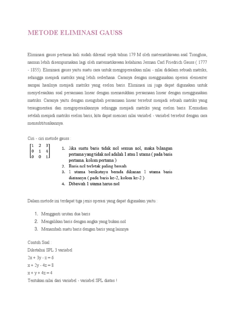 Metode Eliminasi Gauss Jordan | PDF