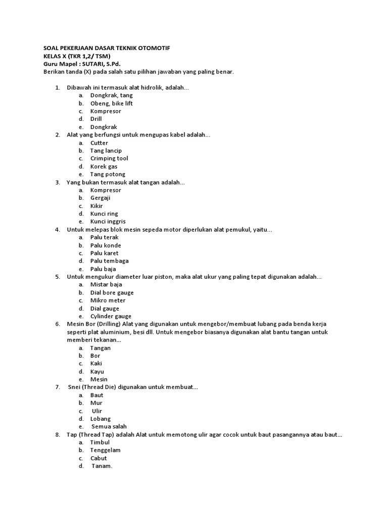 Soal Pdto Kelas X | PDF