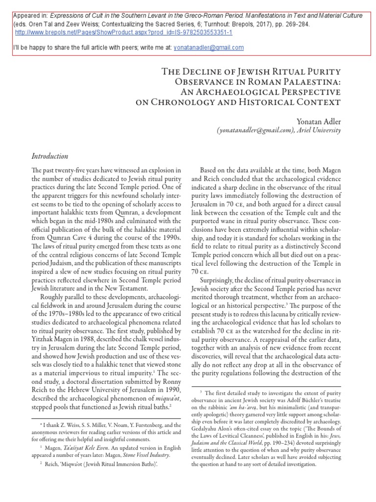 The Decline of Jewish Ritual Purity Obse PDF | PDF | Second Temple ...