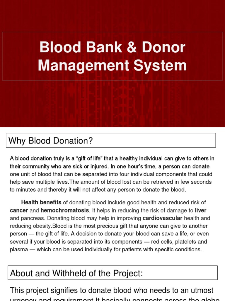 Blood Bank & Donor Management System | PDF | Blood Donation | Medical ...