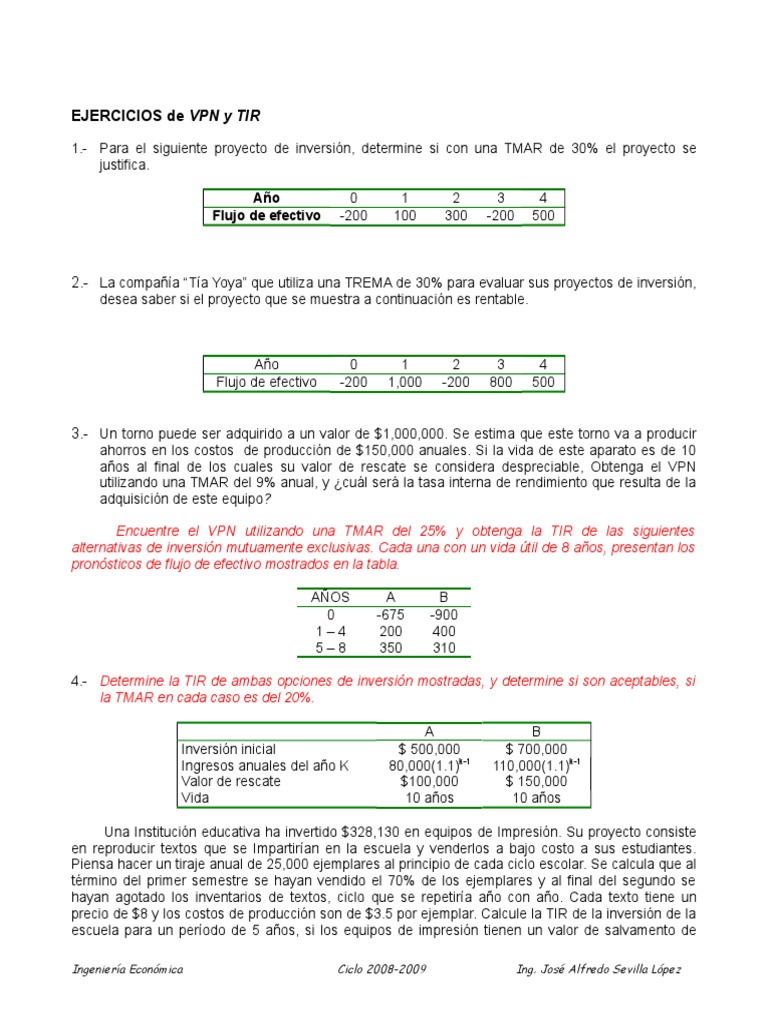 Ejercicios Tir y VPN 1 | PDF | Economias | Business