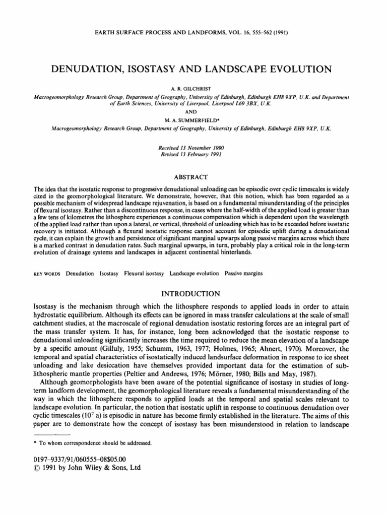 Denudation, Isostasy and Landscape Evolution: Earth Surface Process and ...