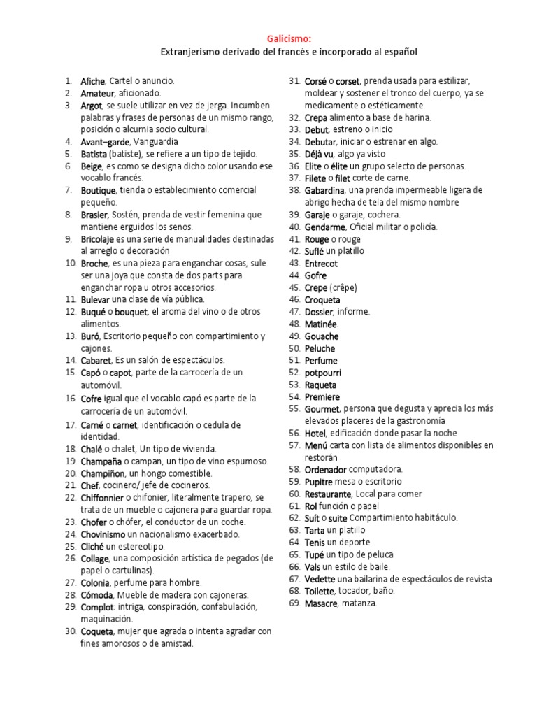 Galicismos | PDF | Alimentos | Ropa