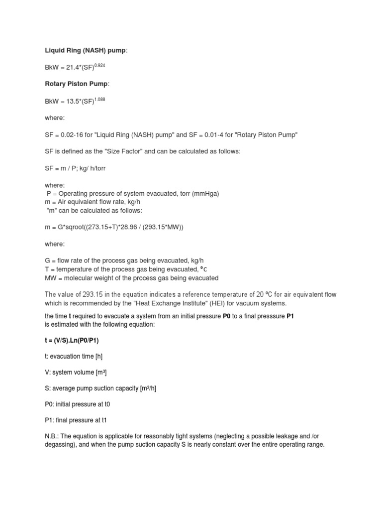 Vacuum Pump Sizing | PDF