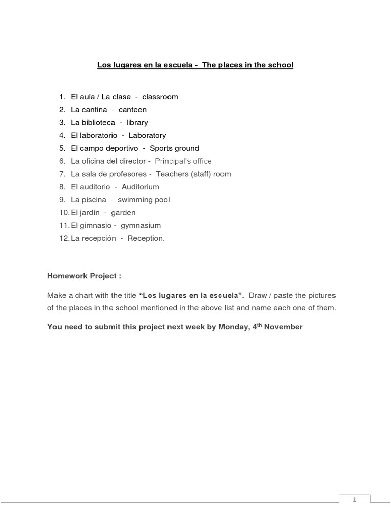 Lugares y Verbos en la Escuela | PDF