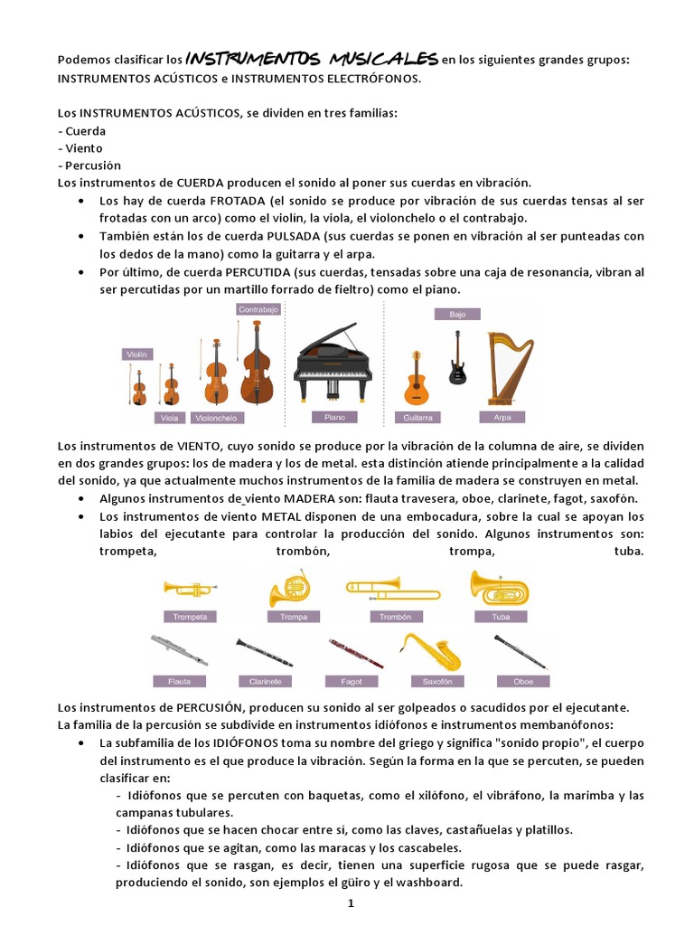 Las Familias de Instrumentos Musicales | PDF | Instrumentos musicales ...