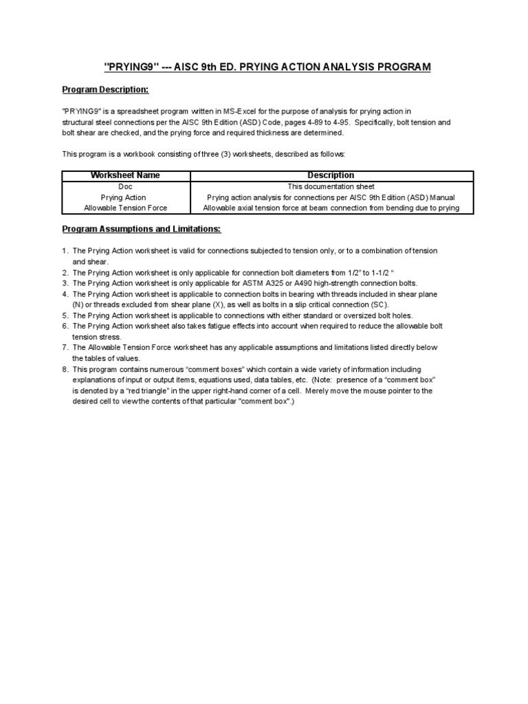 Prying Action Analysis Tool for AISC | PDF | Screw | Beam (Structure)