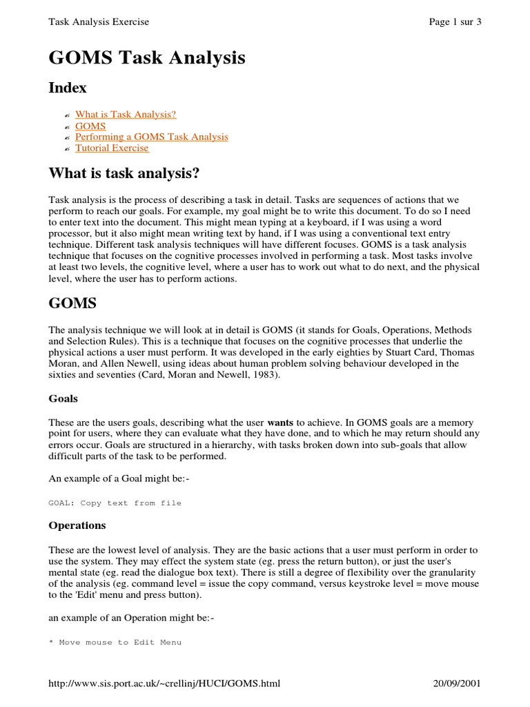 GOMS Task Analysis | PDF | Computer Science | Computer Engineering