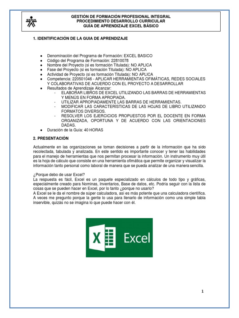 Guia de Aprendizaje - Excel Basico V3 | PDF | Microsoft Excel | Hoja de ...