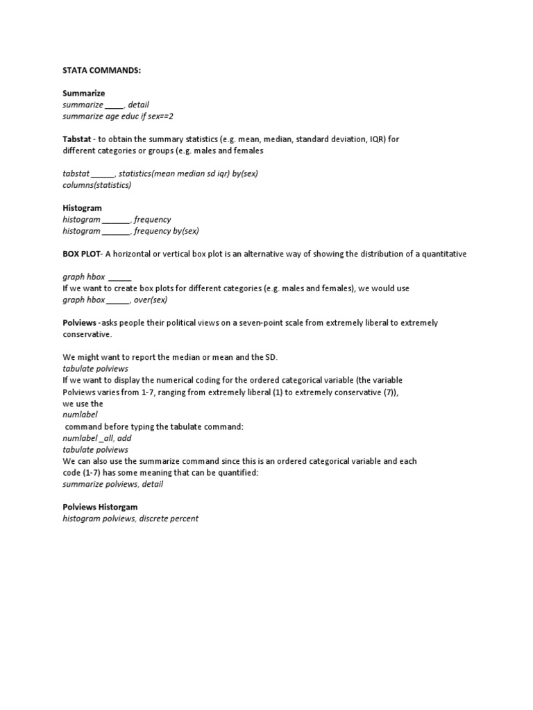 Stata Commands | PDF | Teaching Methods & Materials