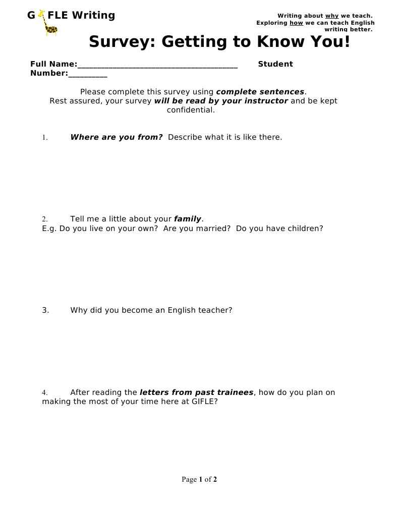 Survey - Getting To Know You - Dec 2010 | PDF