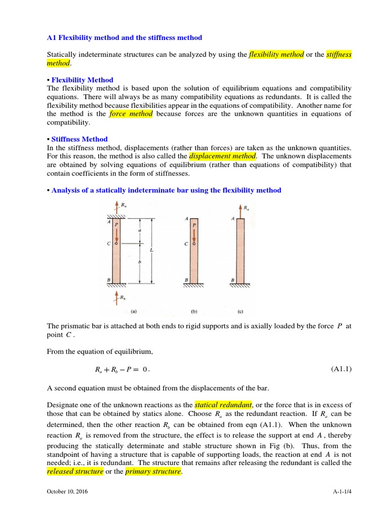 Method.: A1 Flexibility Method and The Stiffness Method | PDF | Force ...