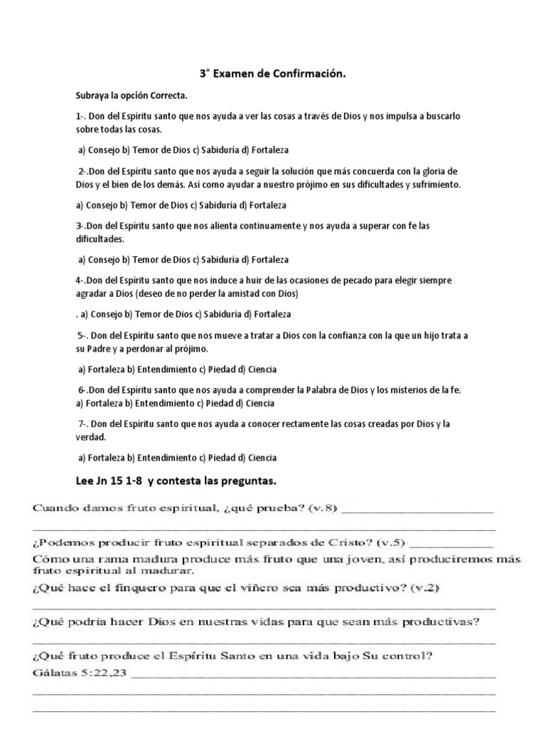 3 Examen | PDF | espíritu Santo | Jesús