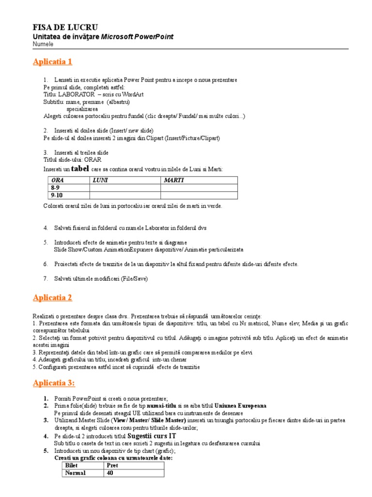 Fisa Lucru Powerpoint | PDF