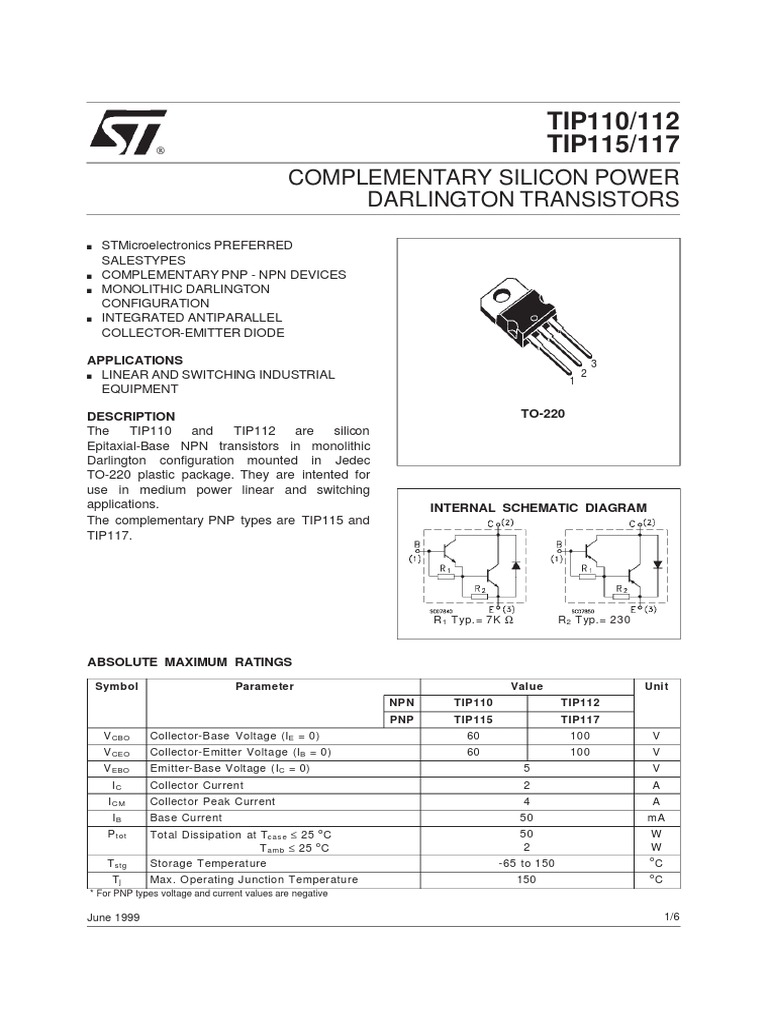 TIP110/112 TIP115/117: Complementary Silicon Power Darlington ...