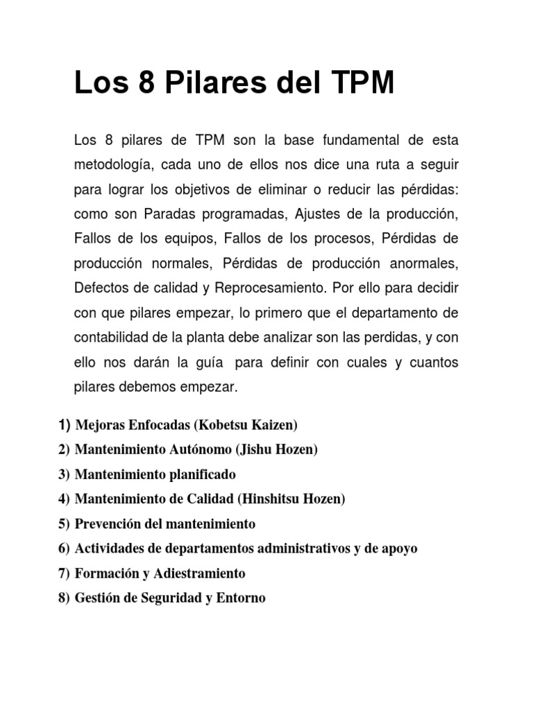 Los 8 Pilares Del TPM | PDF | Calidad (comercial) | Business