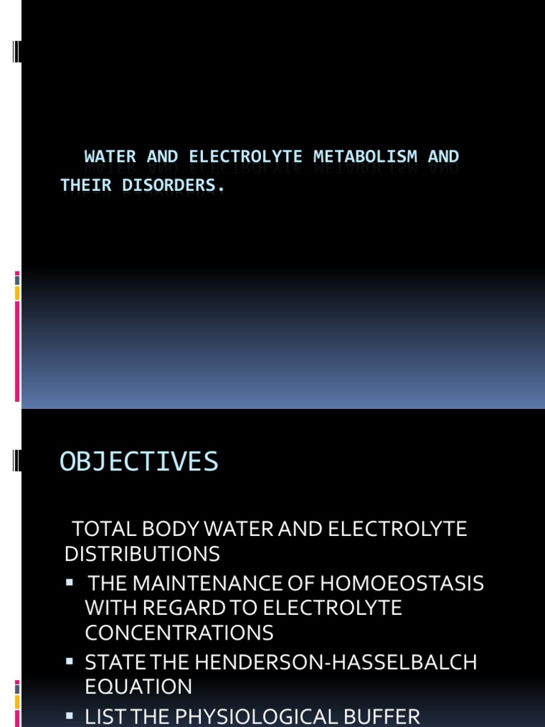 Water An Electrolyte Metabolism and Their Disorders | PDF | Buffer ...