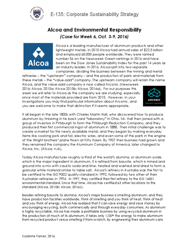 Environment Case Alcoa 2016 | PDF | Alcoa | Sustainability