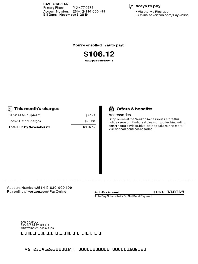 Paper Bill PDF | PDF | Fee | Verizon Communications