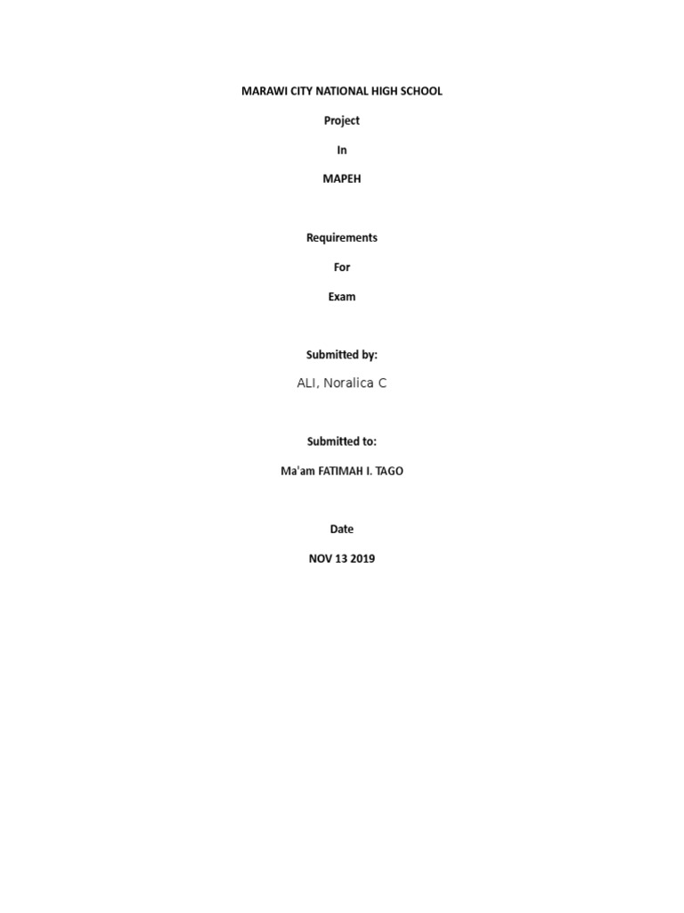 MAPEH Exam Project Requirements | PDF