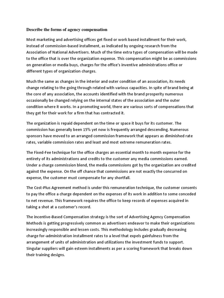 Describe The Forms of Agency Compensation | PDF | Advertising | Brand