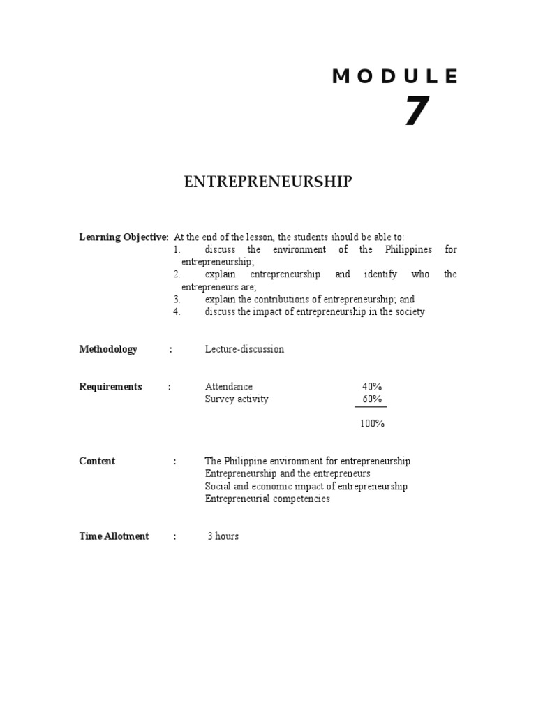 Module 7 Entrepreneurship | PDF | Entrepreneurship | Poverty