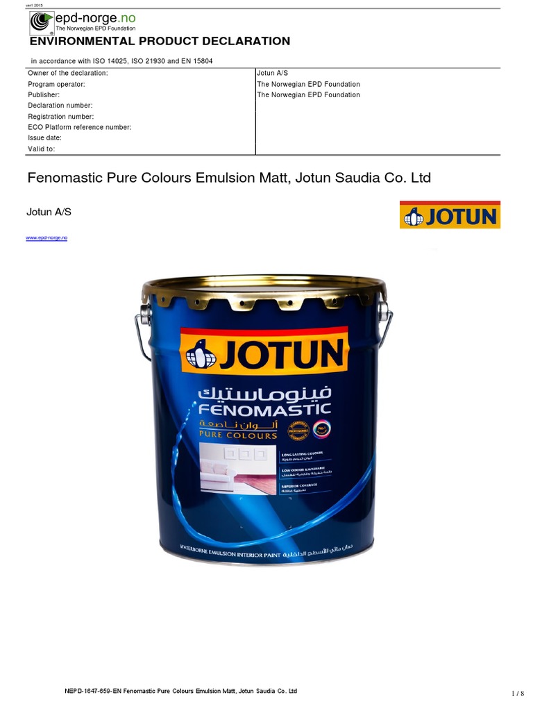 Fenomastic Pure Colours Emulsion Matt, Jotun Saudia Co. LTD ...