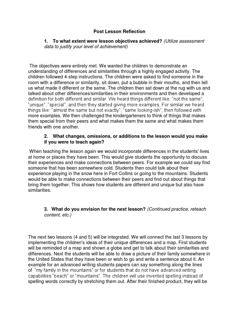 Post Lesson Reflection Lesson 3 | PDF | Map | Pedagogy