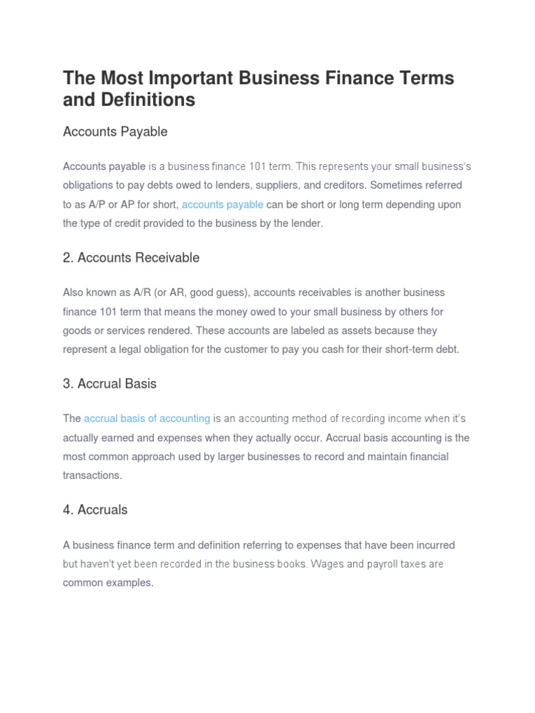 Key Business Finance Terms Explained | PDF | Loans | Debt