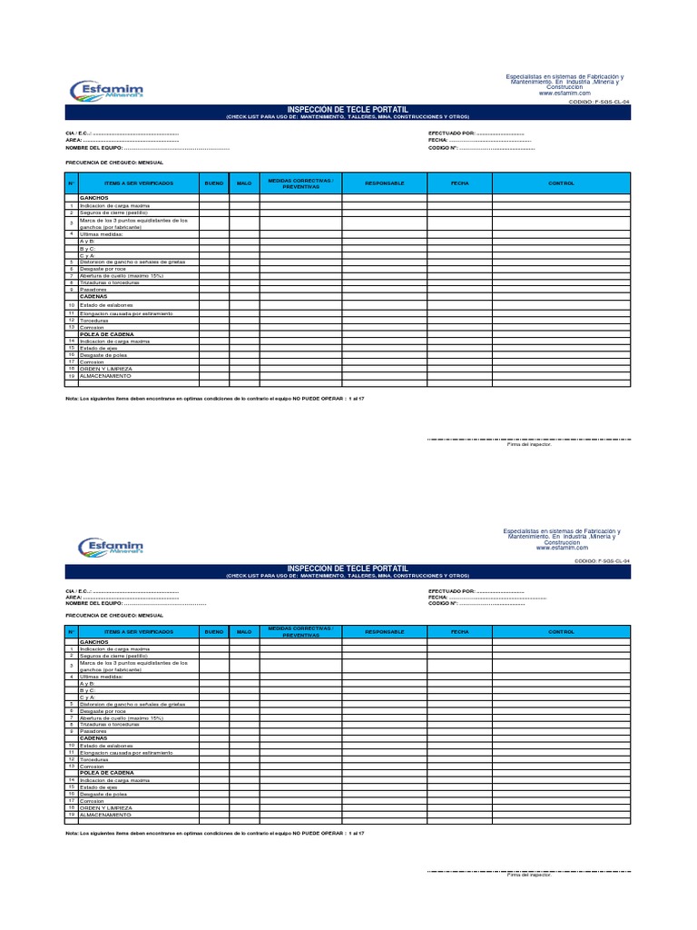 F-sgs-cl-04 Check List de Inspeccion de Tecle Port | PDF