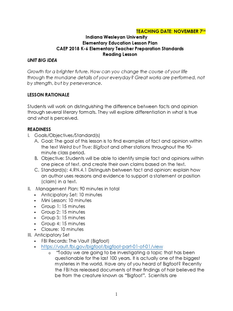 Bigfoot Lesson Plan | PDF | Bigfoot | Educational Assessment