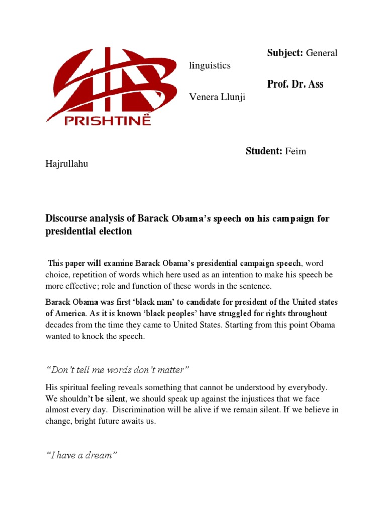 Rhetorical Analysis of Obama's Campaign Speech | PDF | Barack Obama ...