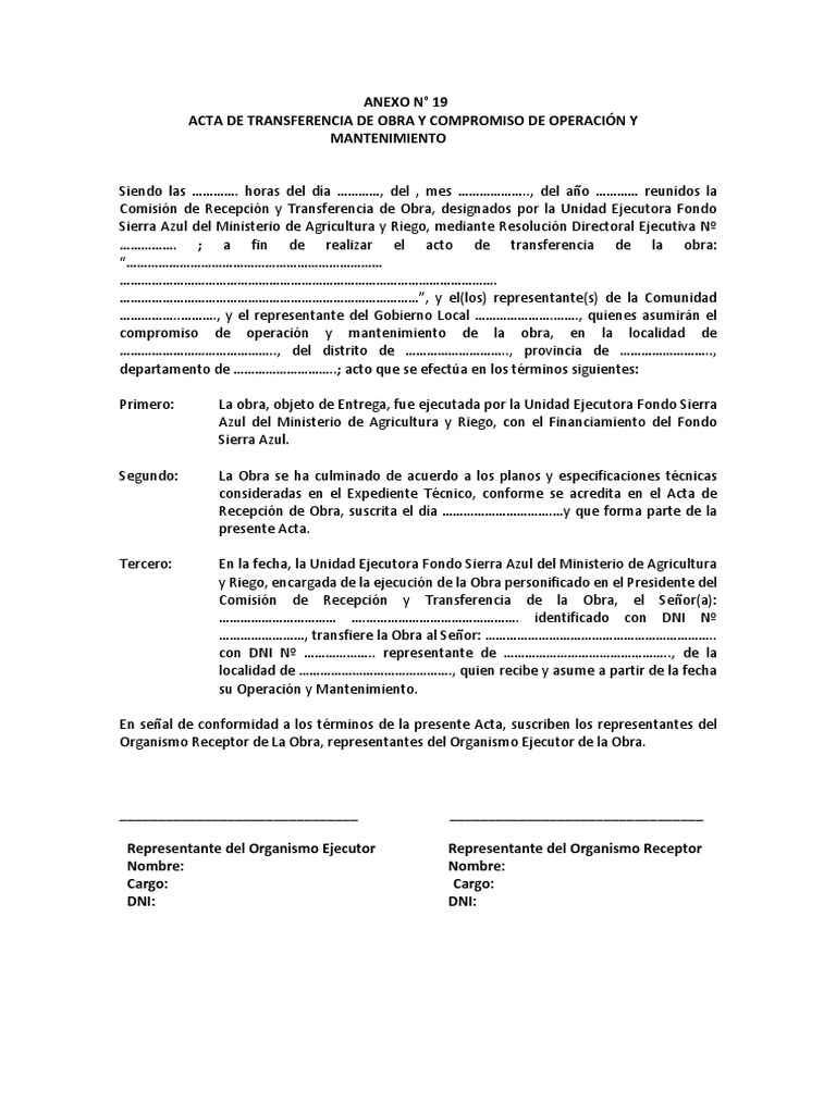 Acta de Transferencia de Obra y Compromiso de Oym | PDF | Gobierno