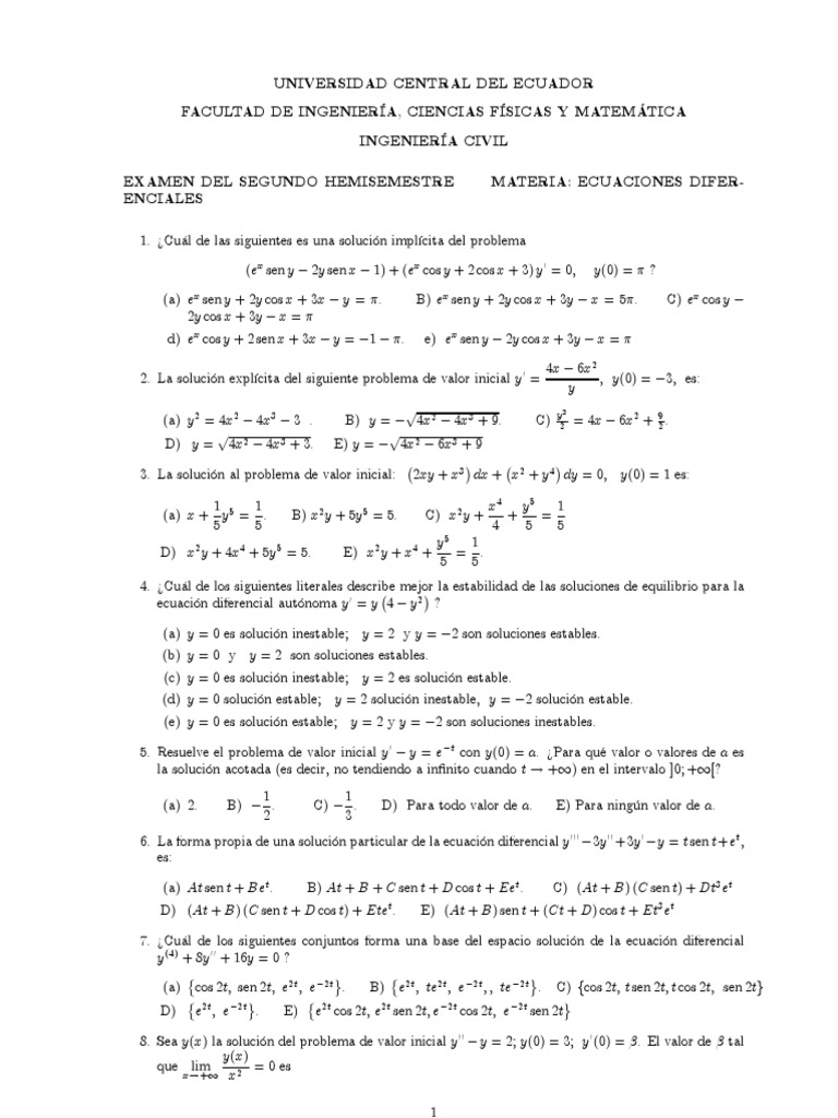 Ejercicios Edo | PDF | Valores propios y vectores propios | Ecuaciones