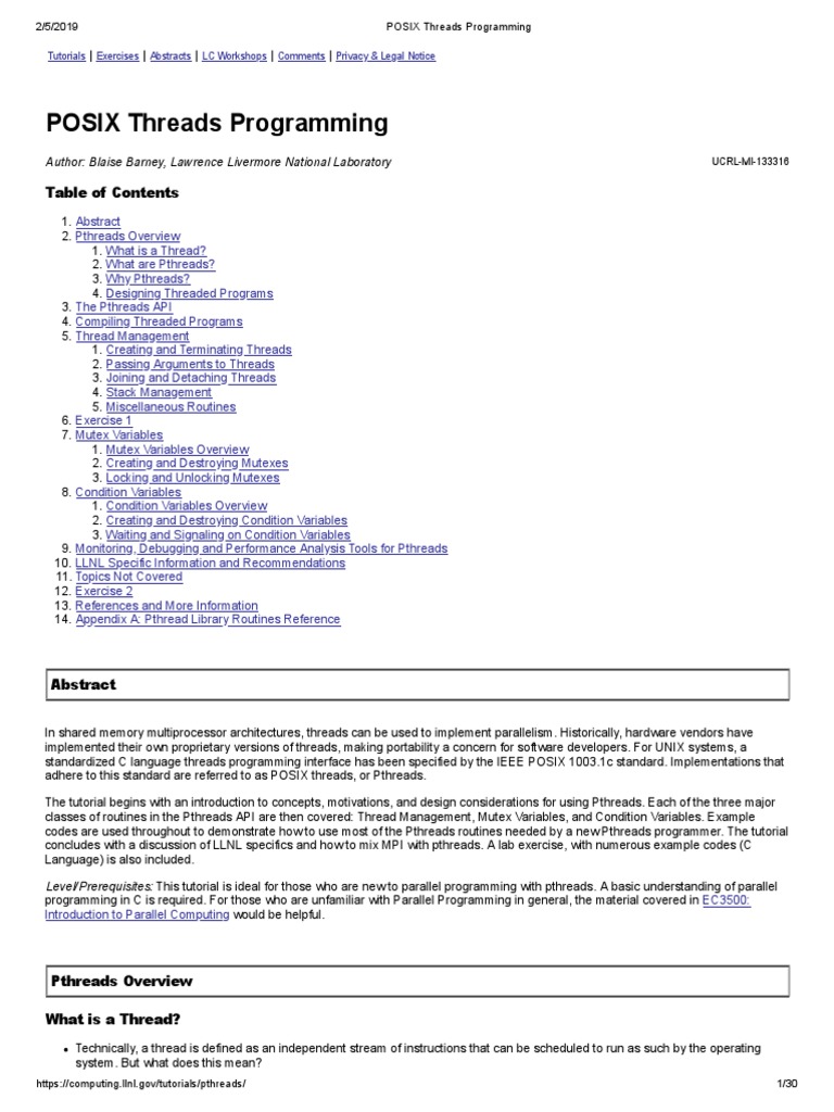 POSIX Threads Programming: Author: Blaise Barney, Lawrence Livermore National Laboratory | PDF ...