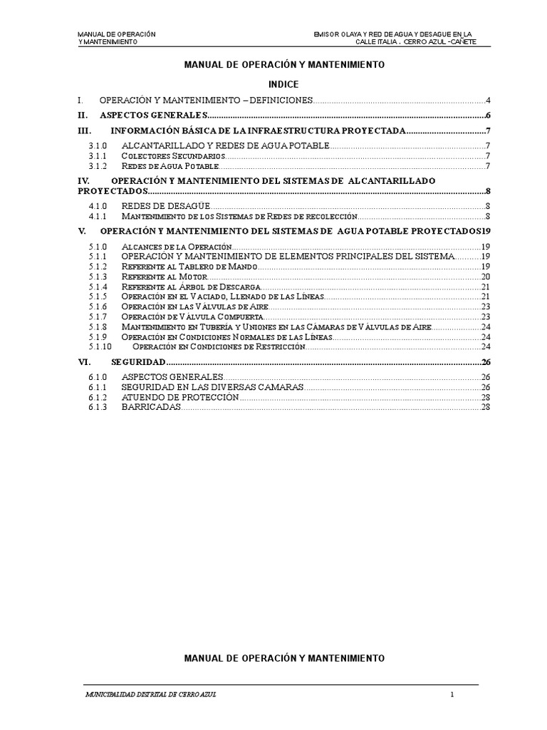 Operacion y Mantenimiento de Agua Potable | PDF | Alcantarillado | Colector de aguas pluviales