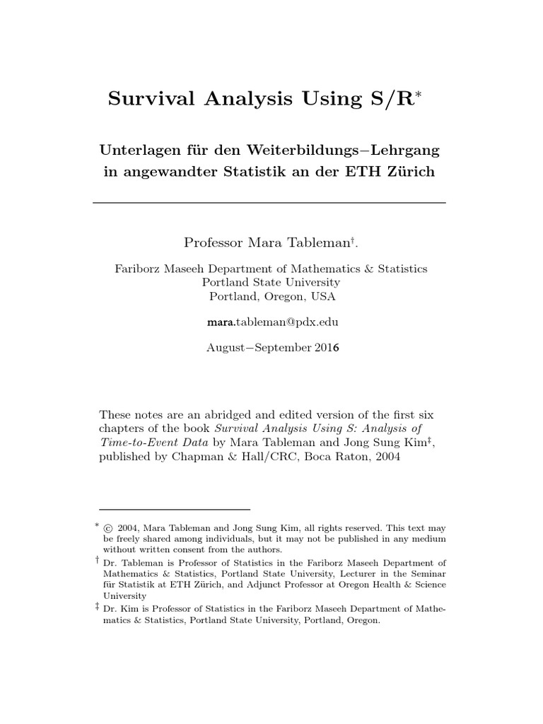 Survival Analysis Using S | PDF | Probability Density Function | Median