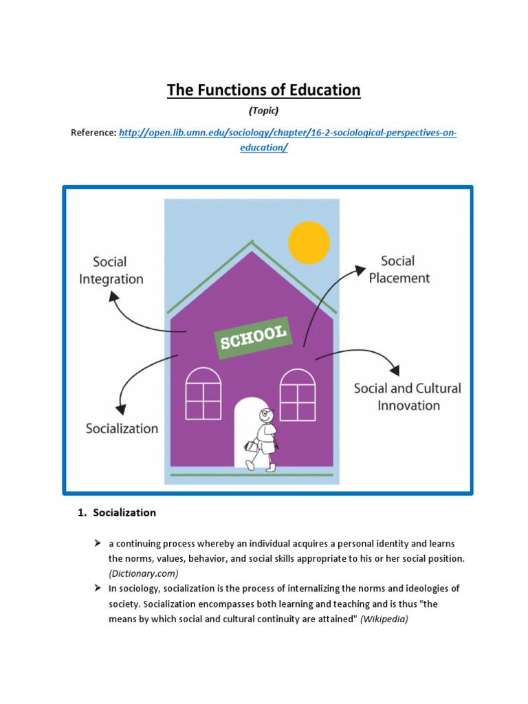 Functions of Education | PDF | Social Integration | Socialization