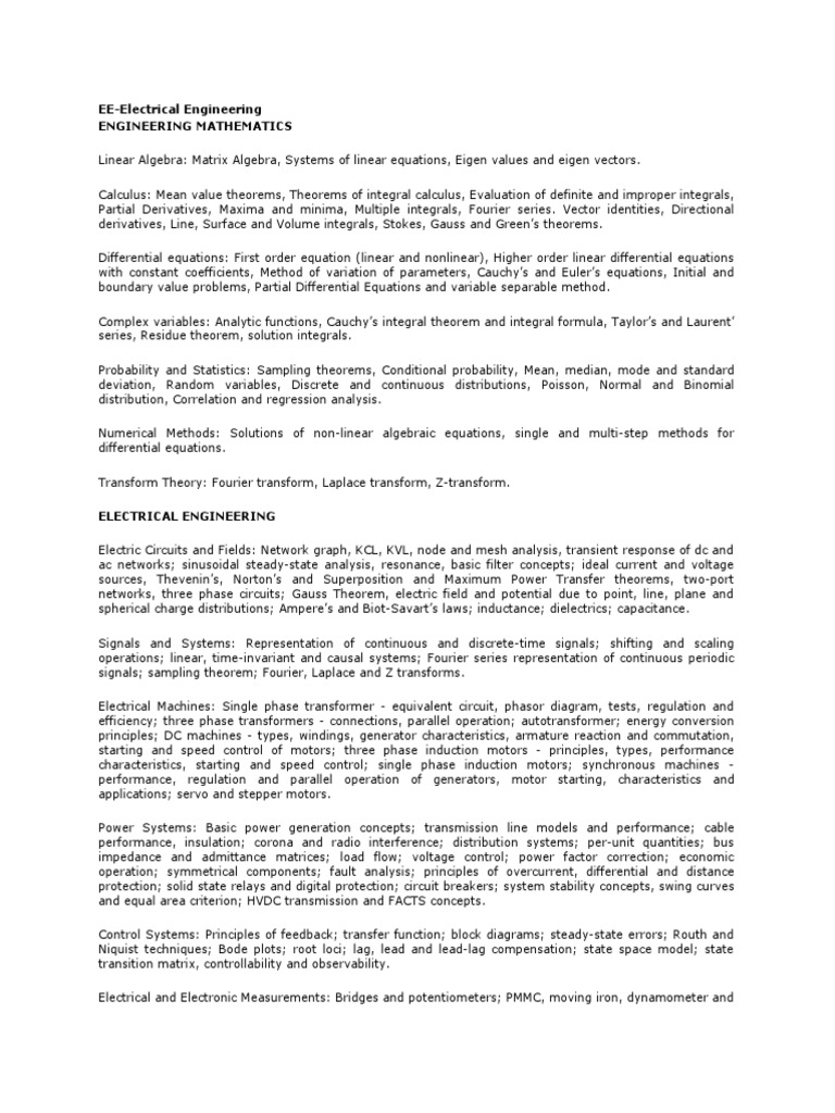 EE Gate Syllabus | PDF | Integral | Equations