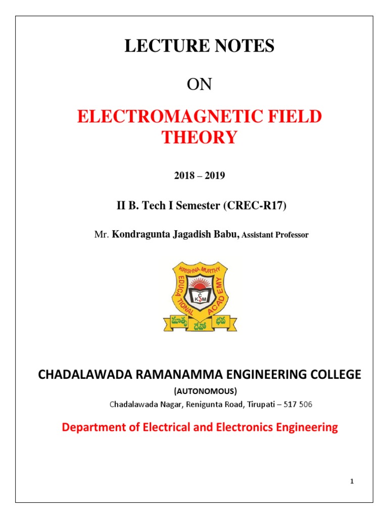 Electromagnetic Field Theory: Lecture Notes | PDF | Electromagnetic ...