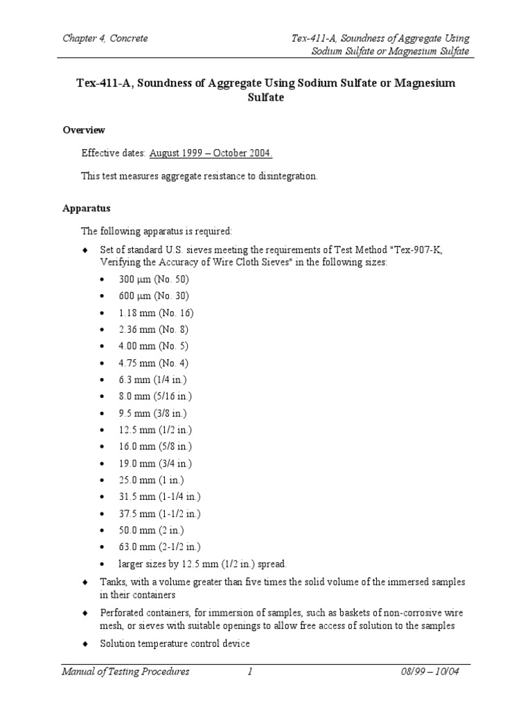Tex-411-A, Soundness of Aggregate Using Sodium Sulfate or Magnesium ...