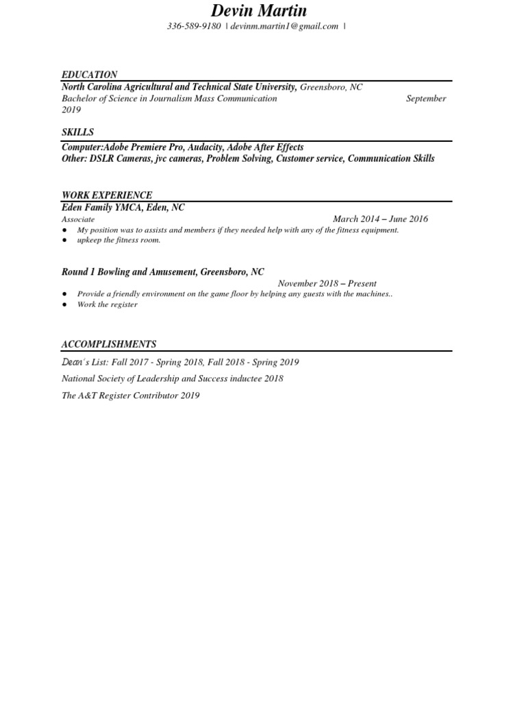Devin Martin's Journalism Resume | PDF
